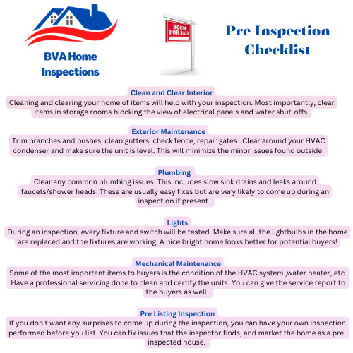 Pre Inspection Checklist - BVA Home Inspections